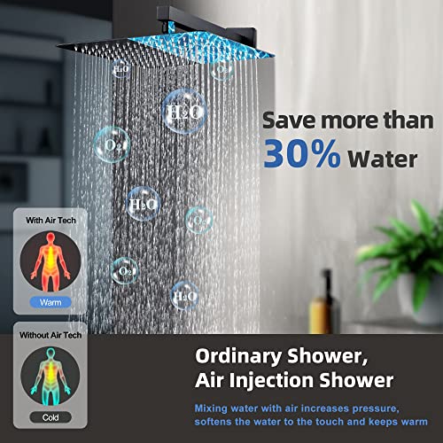 Cobbe 12 Inch Shower System, Black Shower Faucets Sets Complete with Valve High Pressure Rain Shower Head, Bathroom Mixer Shower Set Wall Mounted Matte Black (Faucet Rough-in Valve Body and Trim)