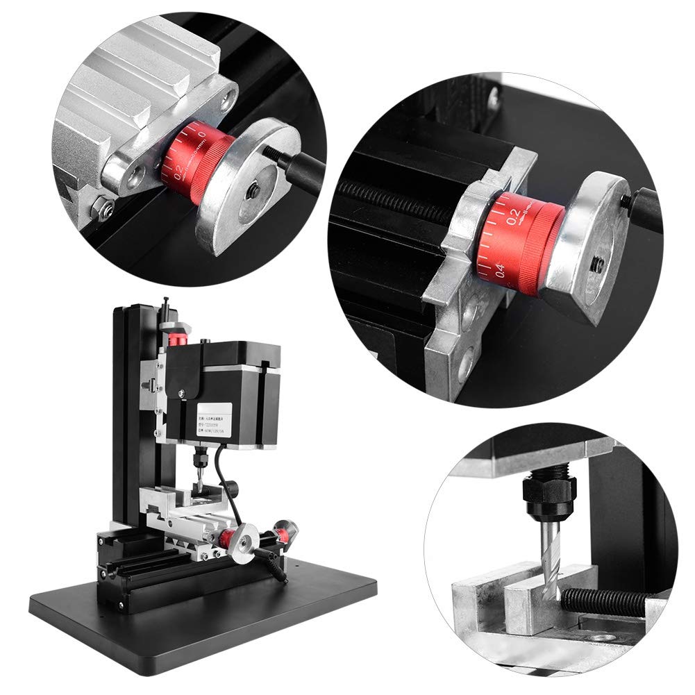 Mini Milling Machine, 60W 12000RPM Wood Plastic Milling Lathe Machine DIY Miller (100-240V US Plug)