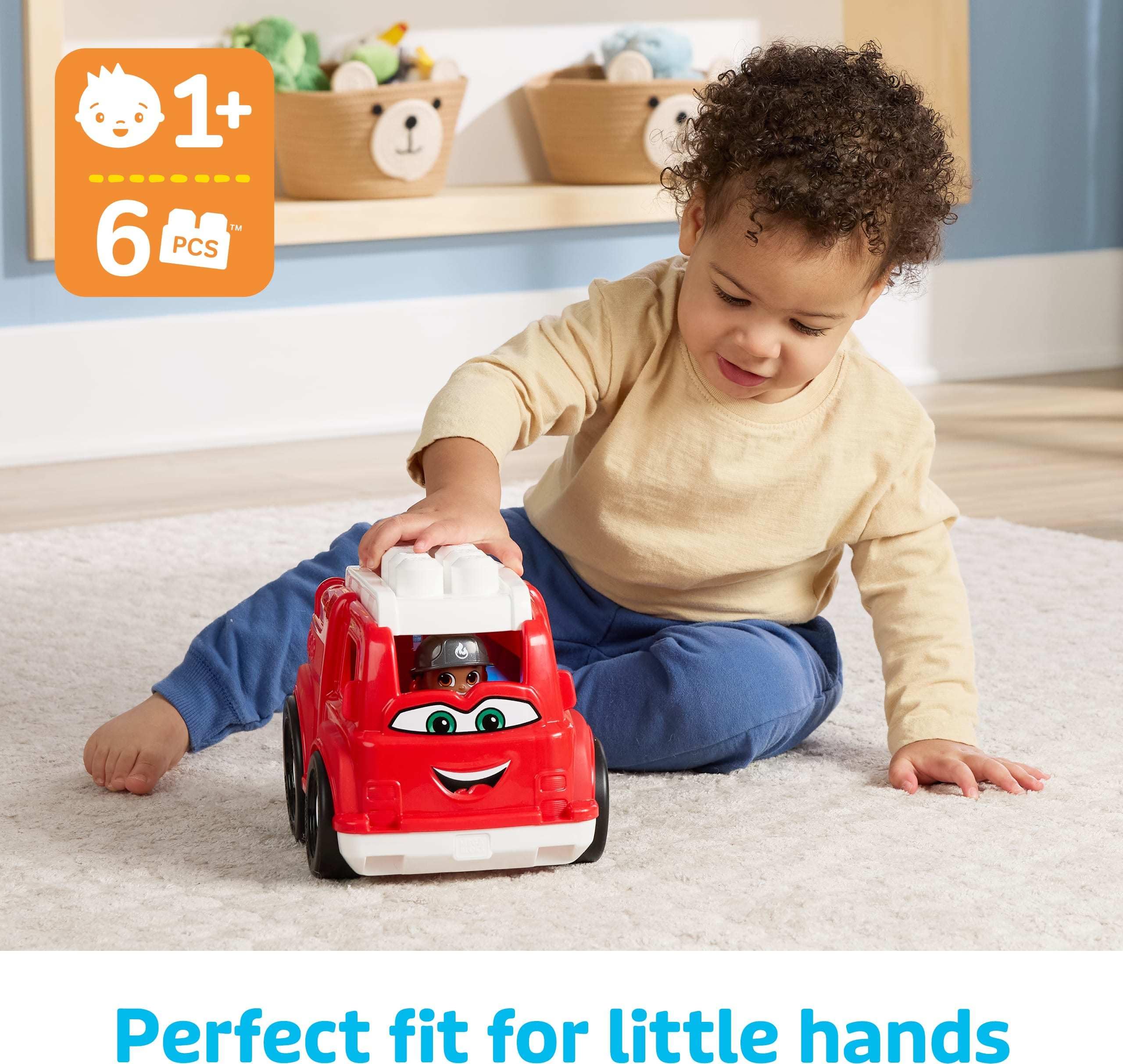 Mega BLOKS First Builders Toddler Building Blocks Toy Set, Freddy Firetruck with 6 Pieces and Storage, 1 Figure, Red, Ages 1+ Years