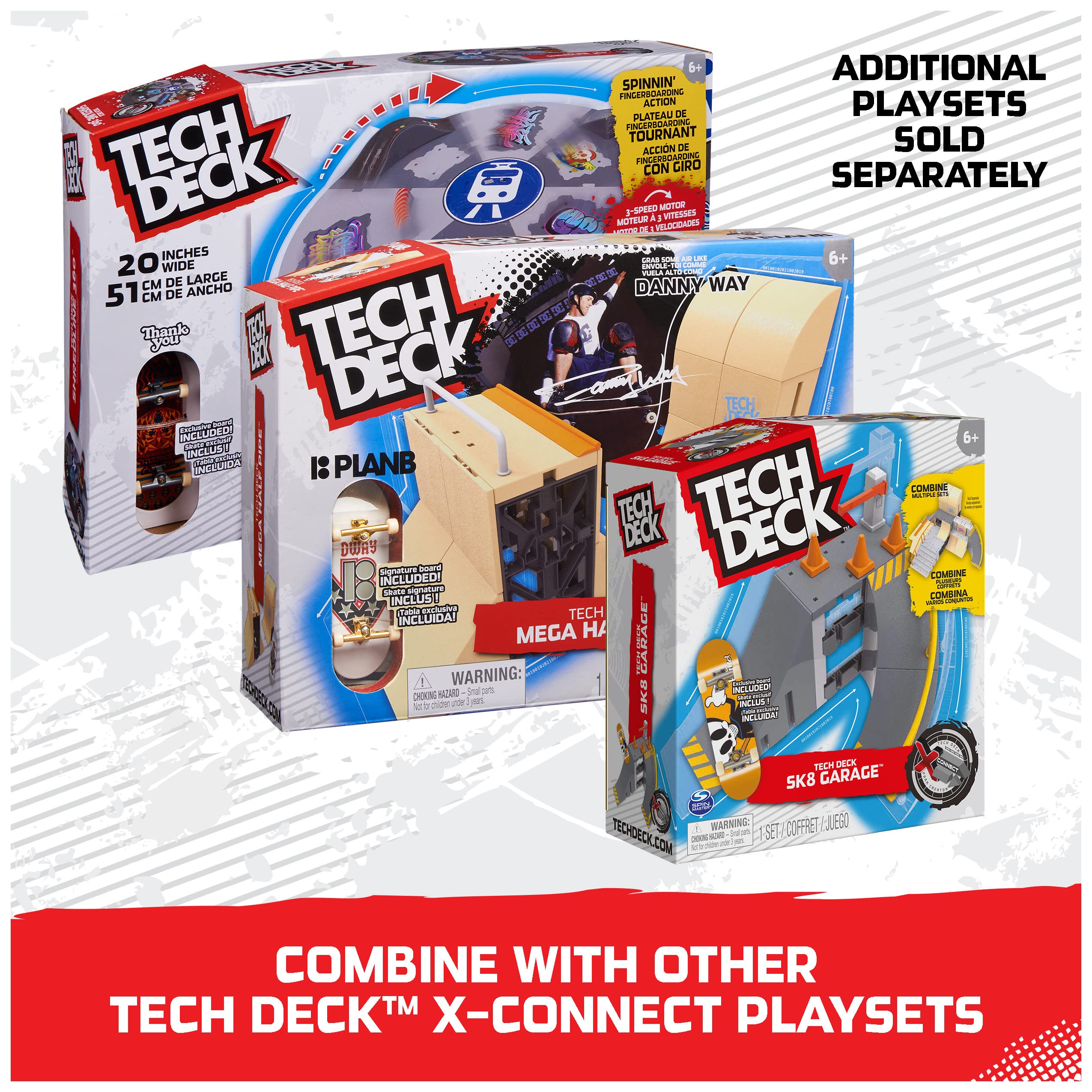 Tech Deck, Danny Way Mega Half Pipe X-Connect Park Creator, Customizable Ramp Set with Exclusive Plan B Fingerboard, Kids Toy for Boys and Girls Ages 6 and up