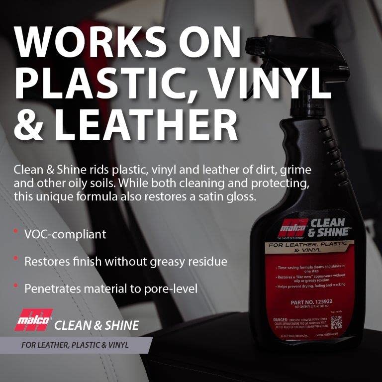 Malco Clean & Shine Interior Car Cleaner and Dressing β Restore Leather, Plastic and Vinyl Surfaces in Your Vehicle/Clean, Condition and Protect in 1 Simple Step / 22 oz. (125922)