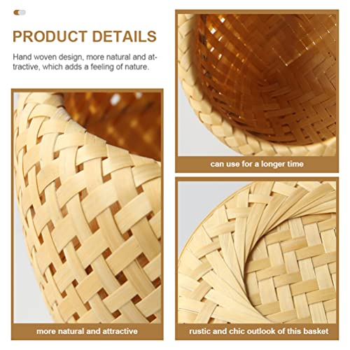 Hemoton Woven Tea Basket Food Serving Baskets with Lid Woven Wicker Basket Round Woven Wicker Basket Log Color