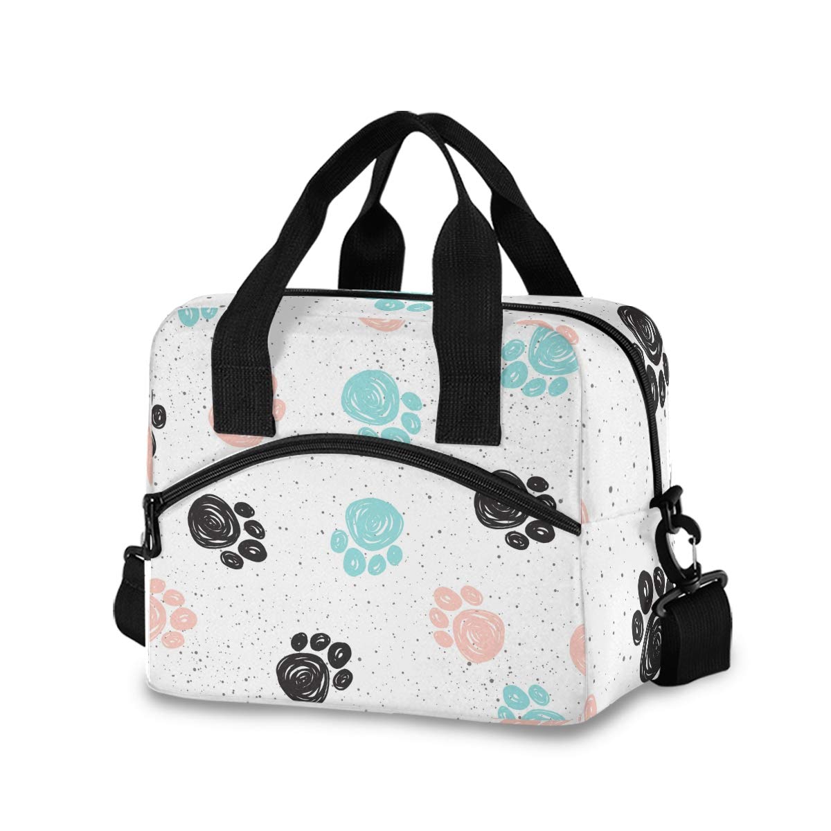 Blueangle Doodle Dog Paw Print Insulated Lunch Bag with Detachable Shoulder Strap & Carry Handle, Eco-friendly Cooler Bag Tote Bag,School Lunch Box for Kids,Men,Women