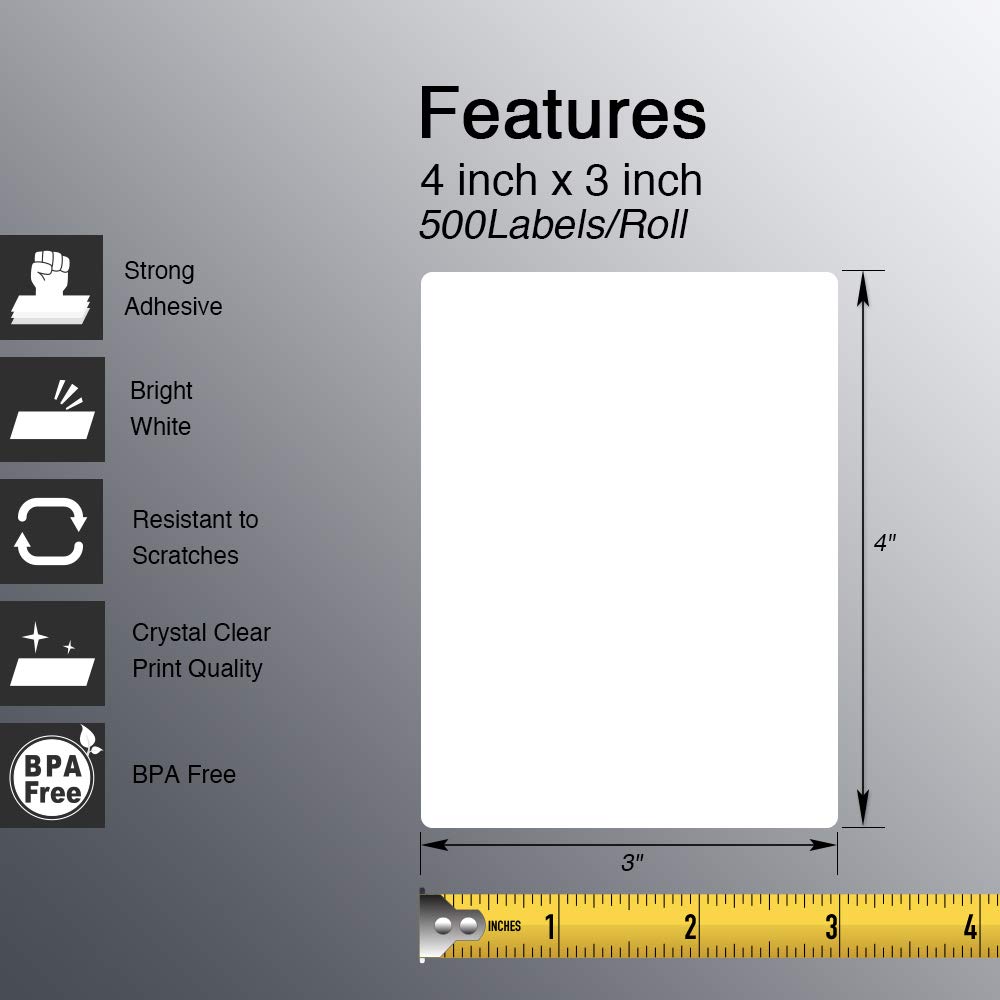 BETCKEY - 4" x 3" (102 mm x 76 mm) Shipping & Multipurpose Labels Compatible with Zebra & Rollo Label Printer,Premium Adhesive & Perforated [20 Rolls, 10000 Labels]