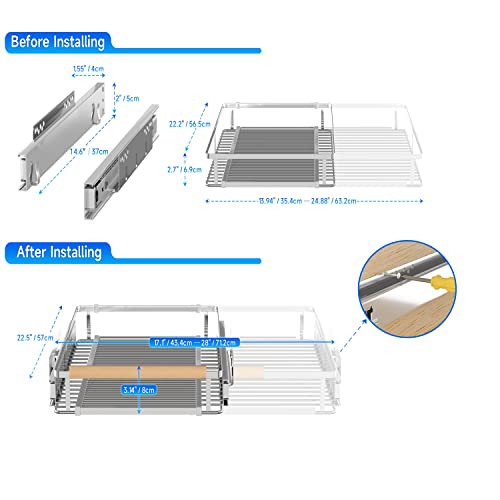 Expandable Pull Out Cabinet Organizer,17.1~28"W x 22.5"D Heavy Duty Slide Out Shelves Adjustable Hight Cabinet Pull Out Shelves,Expandable Width Spice Rack Organizer for Kitchen Cabinet
