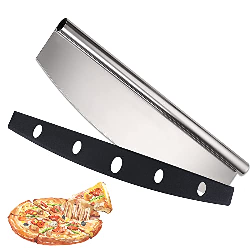 Pizza Cutter Rocker 14 inch Sharp Stainless Steel Slicer Knife with Protective Blade Cover for Kitchen Dishwasher Safe