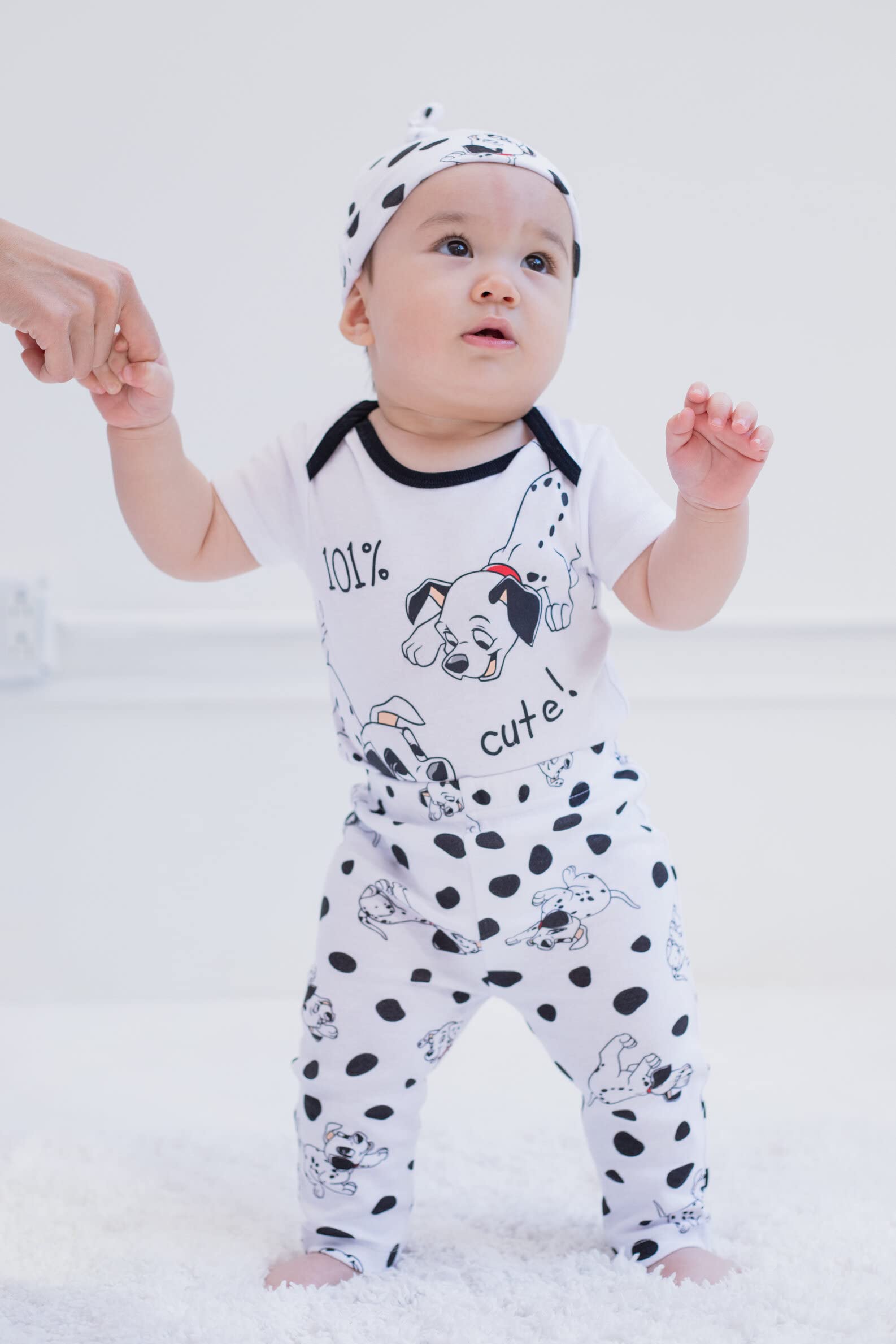 Disney 101 Dalmations Patch Newborn Baby Boys Bodysuit Pants and Hat 3 Piece Outfit Set White 0-3 Months