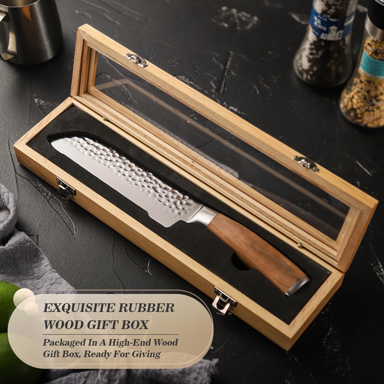 Damascus Santoku Knife 7 Inch,Professional Kitchen Knife with Ergonomic Walnut Wood Handle,67 Layers Super Steel Damascus Kitchen Knives,Rubber Wood Gift Box Packing,Christmas Kitchen Gifts for Men