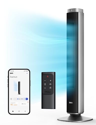 Dreo Tower Fan Smart Voice Control, 25 DB Quiet DC Portable Bladeless Fan, Compatible with Alexa & Pedestal Fan with Remote, PolyFan 513S, 43'' Quiet Standing Fan for Home Bedroom, Classic Silver