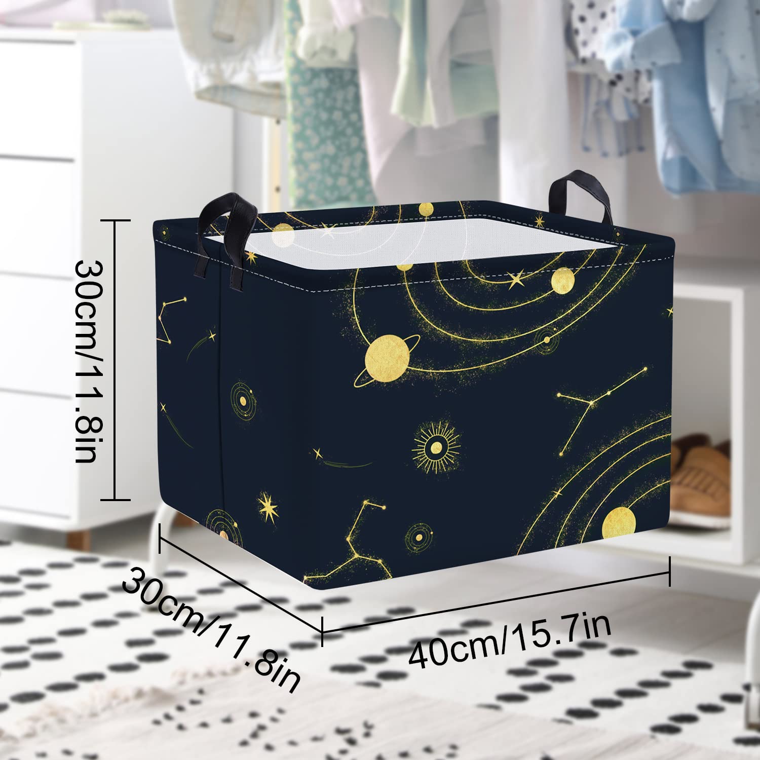 Clastyle Waterproof Universe Planet Storage Baskets for Bedroom Collapsible Blue Outer Space Rectangle Clothes Storage Bin, 15.7 * 11.8 * 11.8 in