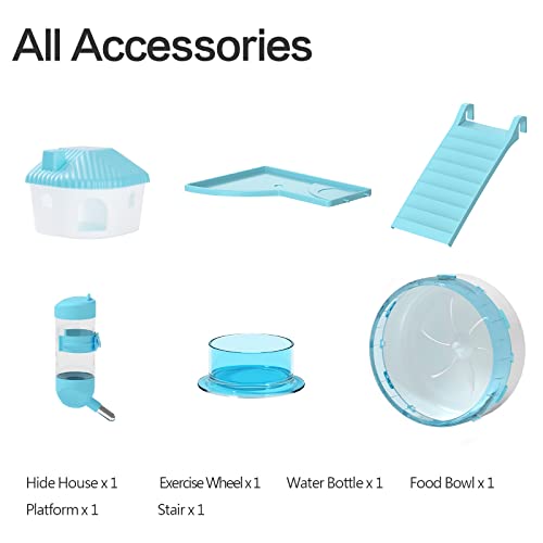 Large Hamster Cages and Habitats Small Animal Cage for Syrian Hamster (Sky Blue + Transparent Base)