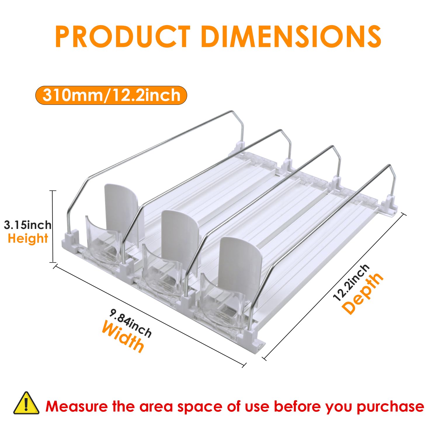 BUDO Drink Organizer for Fridge, Soda Can Dispenser for Refrigerator, Width Adjustable Self-Pushing Drink Dispenser Fridge Organizer for Pantry Kitchen-3 Rows, 15 inch, White