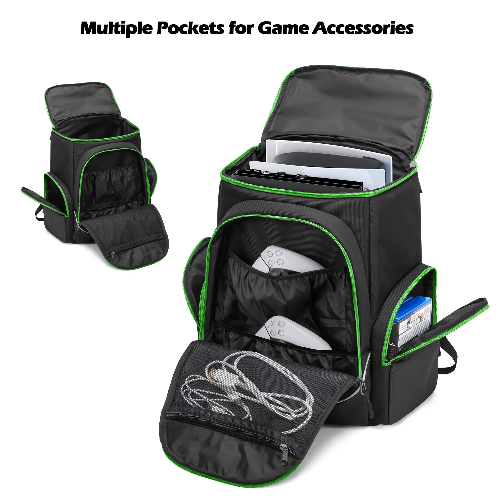Trunab Gaming Console Backpack Compatible with Playstation 5 / PS5 Slim / PS4 / Xbox One, Travel Carrying Bag with Multiple Pockets for 15.6โ Laptop and Gaming Accessories