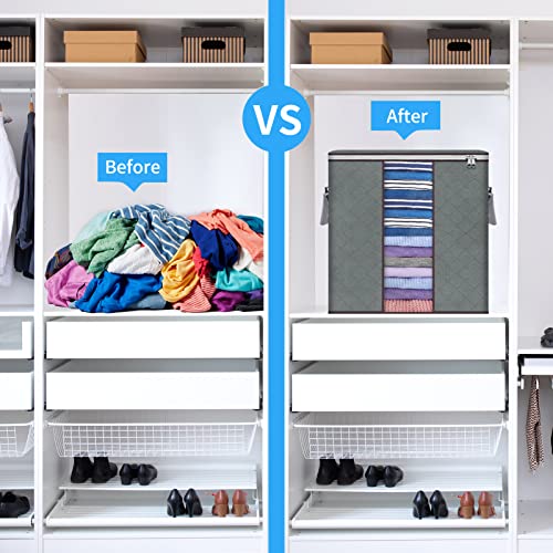 Large Storage Bags, 90L Clothes Storage Bins, Foldable Closet Organizers Storage Containers with Clear Window, Reinforced Handles, Thick Fabric for Blankets, Comforters, Clothing, Bedding, 6 Pack