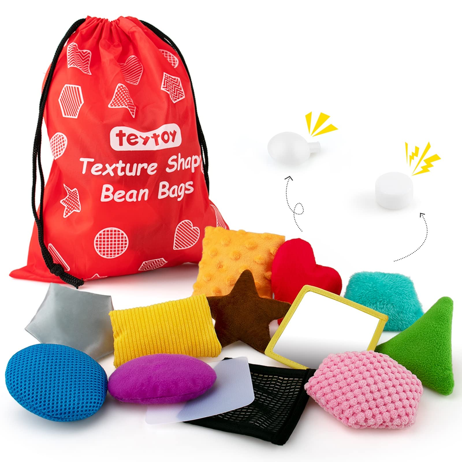 Texture Sensory Bean Bags,Toddler Sensory Toys for Babies,Preschool Toys Set of 13 Beanbags, Shape Sensory Bean Bags with Storage Bag,Develop Fine Motor & Sensory Play for Newbornsβ Early Learning