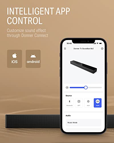 Donner Soundbars for TV, Dolby Atmos Surround Sound Home Audio Speakers with Bluetooth 5.3 and Equalizer Editor, TV HDMI Input, Stereo Home Theater with Built-in Woofers, DHT-S300