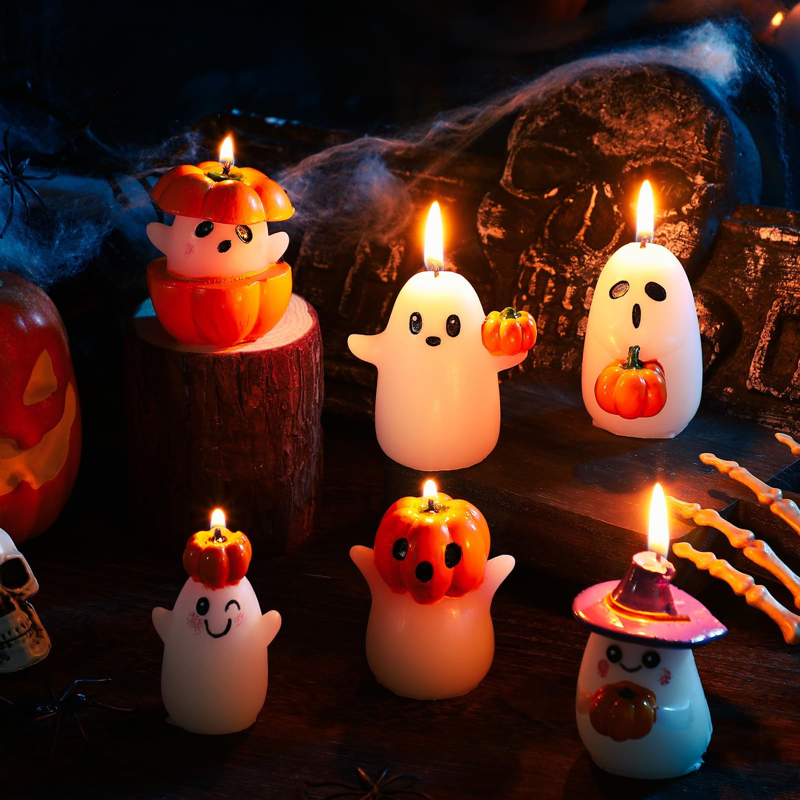 Conelist 6 Pcs Halloween Ghost with Pumpkins Candles Cute Ghost Shaped Halloween Decoration Candles Halloween Spooky Candles for Home Halloween Party Room Table Decorations