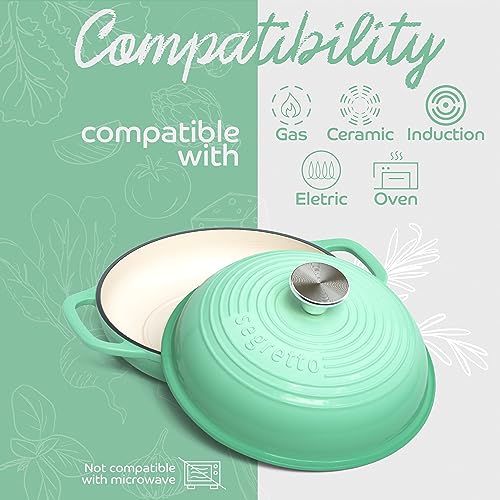 Enameled Cast Iron Bread Pan with Lid 11” Green Bread Oven Cast Iron Sourdough Baking Pan, Dutch Oven for Bread, No Seasoning Needed-Segretto Cookware