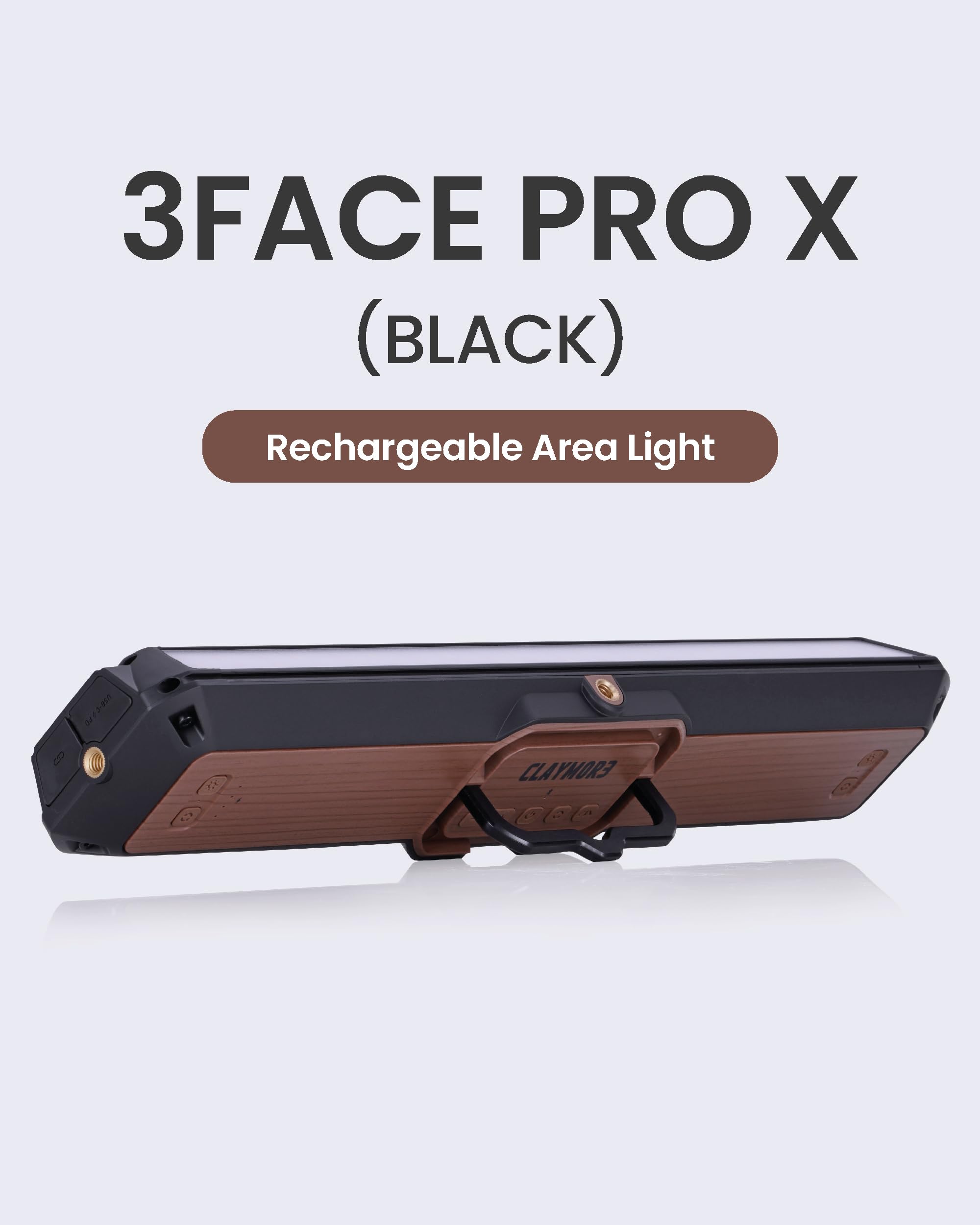 Claymore 3Face Pro X (Black) - Rechargeable Surface Area Light, 5 Light Modes 39,200mAh, Lasting Battery. Camping, Outdoor Events.