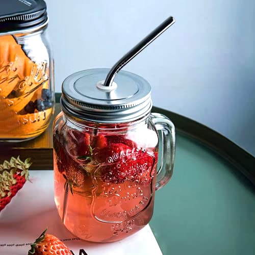 Mason Jars with Handle,16 OZ Old Fashioned Drinking Jars,Clear Mason Mugs Drinking Glass Cups with Lids and Straws Set of 12 for Beverages,Mixed Drinks,Soda,Kombucha