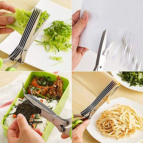 Herb Scissors Set - Kitchen Chopping Shears Multipurpose Herb Cutting Scissors with Stainless Steel 5 Blades and Cover, Cleaning Comb, Green Onion Cutter, Vegetable Peeler Kitchen Gadgets