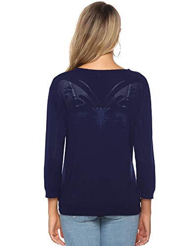 iClosam Summer Cardigans for Women Lightweight Work V Neck Knitted Cardigan 3/4 Sleeve Shrug Sweater Navy Blue