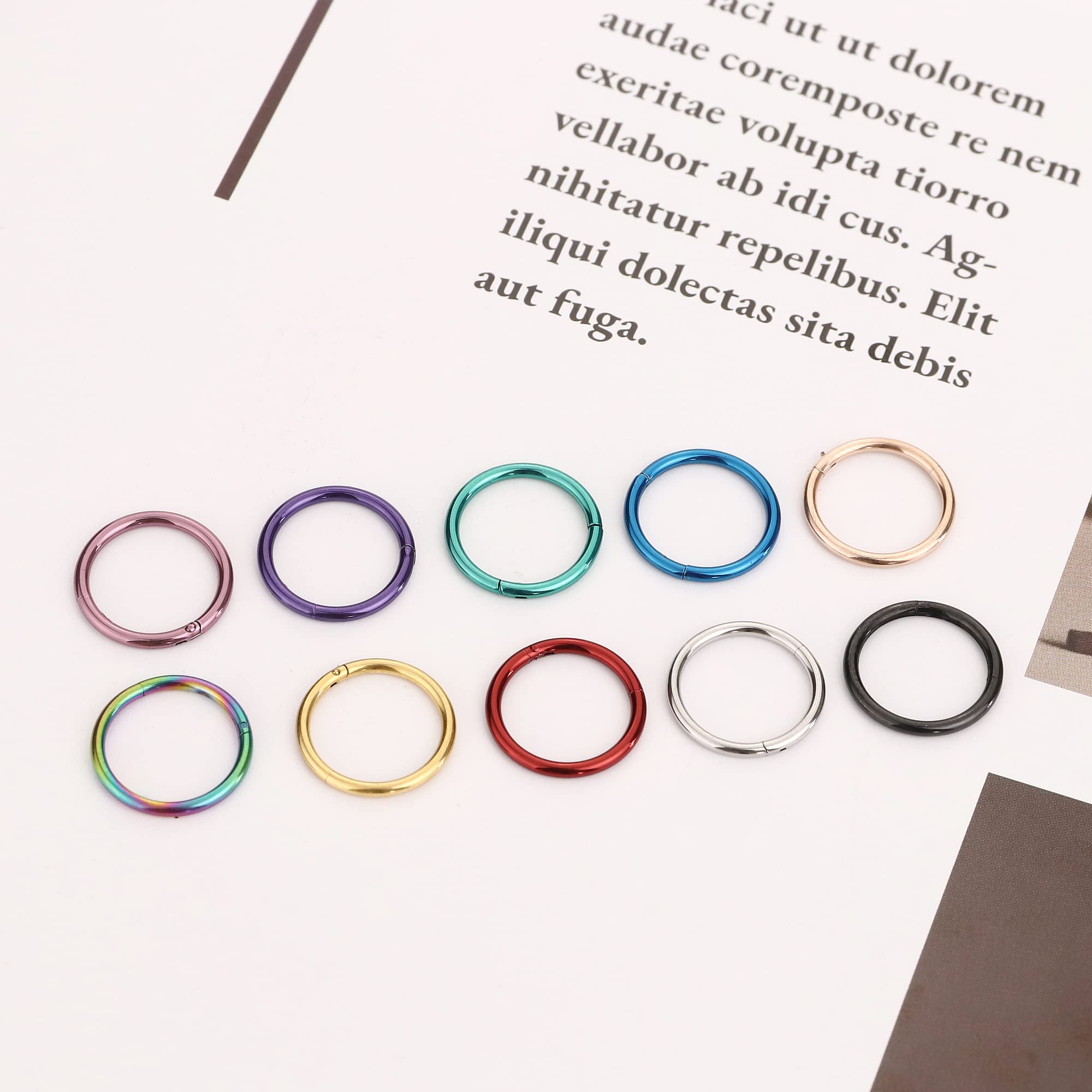 BESTEEL 10 Pcs 16G 18G Hinged Clicker Nose Rings Helix Cartilage Daith Hoop Earrings for Women Men Septum Tragus Sleeper Conch Piercing Earring Set 8-12MM