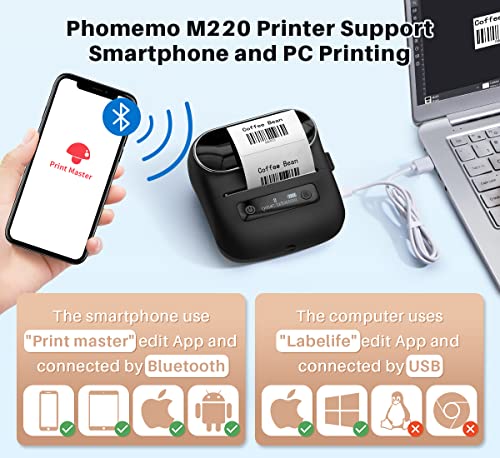 Phomemo M220 Label Maker, Bluetooth Label Printer, 3.14 Inch Portable Thermal Label Maker Machine for Barcode, Labeling, Organizing, Small Business, Compatible with iOS & Android, with 3 Label