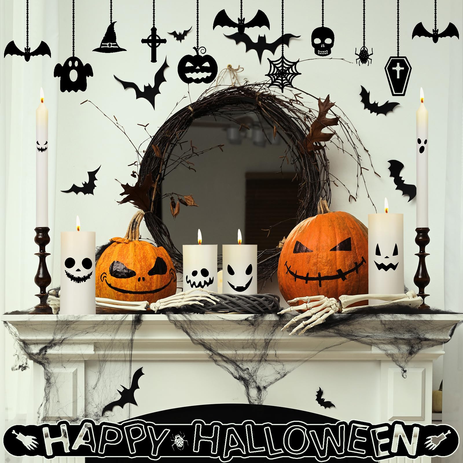 Conelist 6 Pcs Halloween Ghost Candles White Spooky Candles Halloween Pillar Candles Ghost Decor Decorative Burning Candles for Halloween Party Dining Table Decorations
