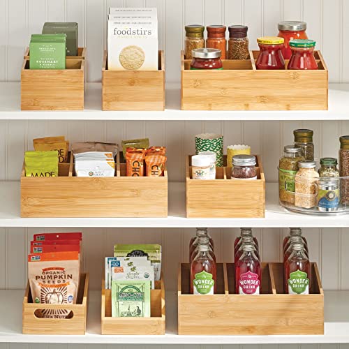 mDesign Bamboo Wood Organizer Storage Bin Box for Kitchen, Pantry, and Drawer Organization; Holder for Snacks, Juice Boxes, Utensils, Tea, Coffee - Echo Collection - 8 Pack - Natural
