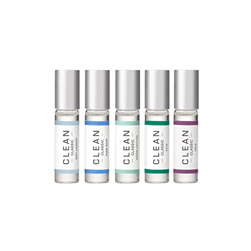 CLEAN CLASSIC Eau de Parfum Rollerball Fragrance Holiday Gift Set | Includes Warm Cotton, Skin, Rain, Soft Laundry, and Pure Soap | 5 x .17 oz or 5 mL
