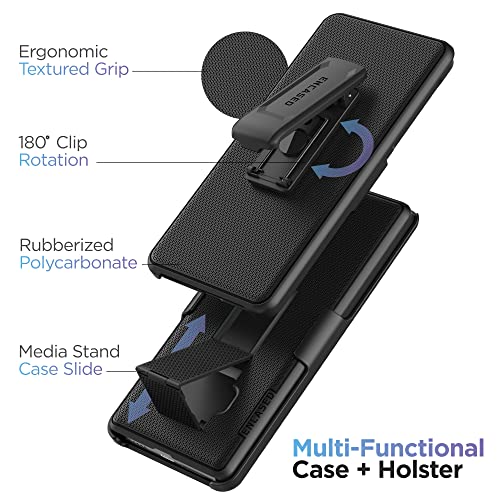 Encased DuraClip Designed for Samsung Galaxy S23 Belt Clip Case with Phone Holster and Kickstand (Matte Black)