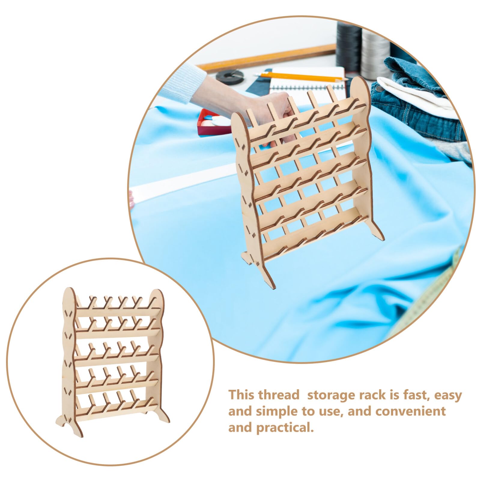 EXCEART Spools Wooden Thread Rack Thread Holder Organizer Wall-Mounted with Hanging Hooks for Embroidery Quilting and Sewing Threads