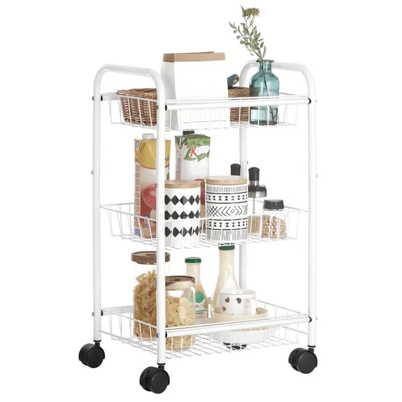 EYHLKM 3 Tier Kitchen Trolley on Wheels with Handle Trolley for Kitchen Bathroom Cabinet White Black (Color : A, Size : 28.3cm*16.5cm)