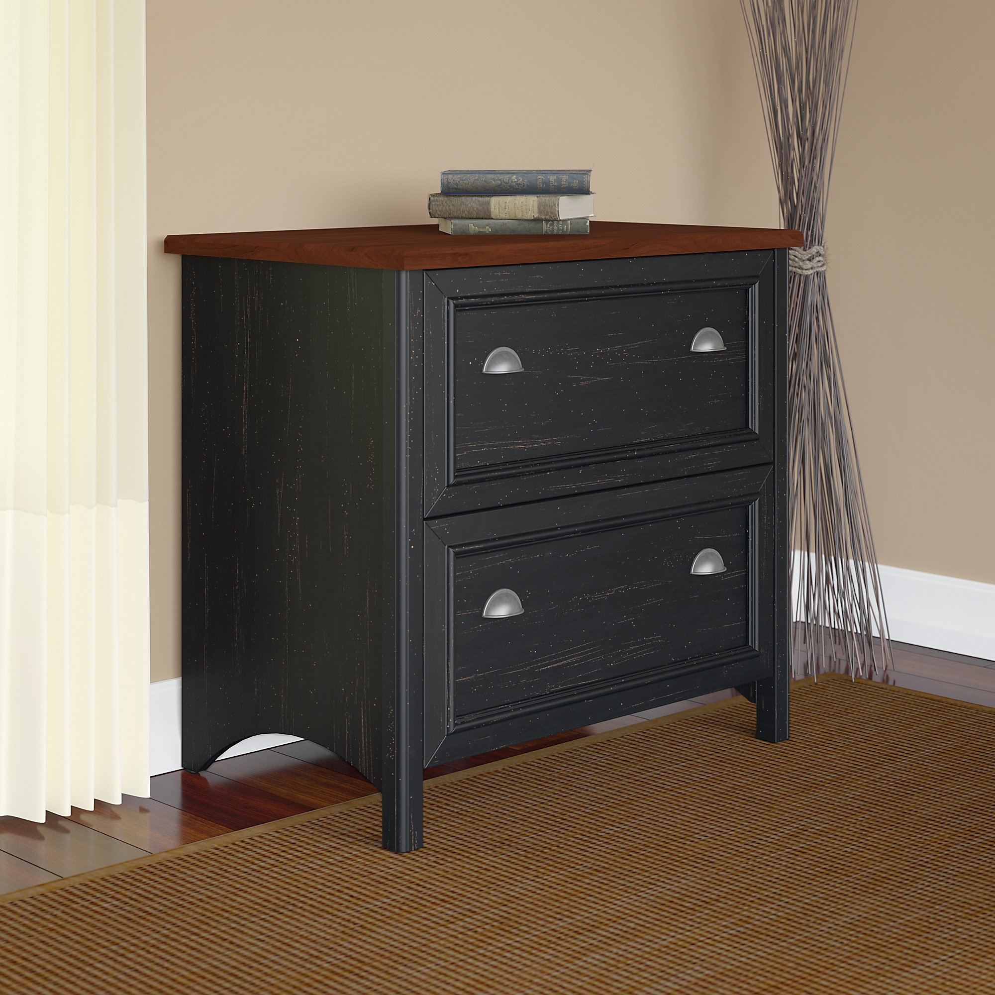 Bush Furniture Fairview 2 Drawer Lateral File Cabinet, Home Office Storage for Letter, Legal, and A4-Size Documents, 32W, Antique Black
