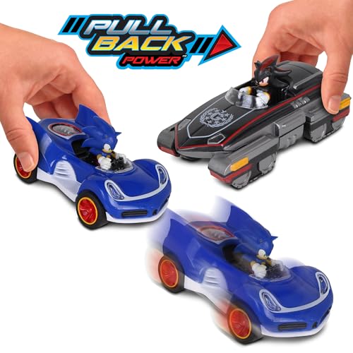 NKOK Sonic Transformed All-Stars Racing Pull Back Action: Shadow and Sonic Hedgehog, Two Vehicles, Video Game Legends, No Batteries Required, Pull Back β Release - and Watch it go