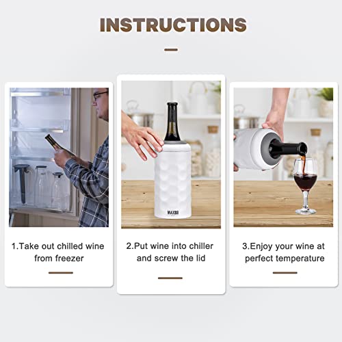 MAXSO Wine Chiller Bucket, Portable 750ml Champagne & Wine Bottle Cooler Keep Wine & Beverages Cold, Stainless Steel Vacuum Insulated Wine Gifts for Wine Lovers - White