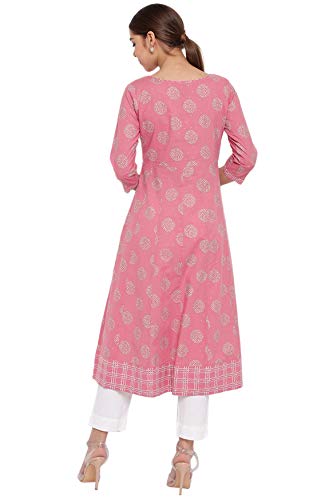 Janasya Indian Women's Pink Cotton Kurta(JNE3577-KR-XXL)