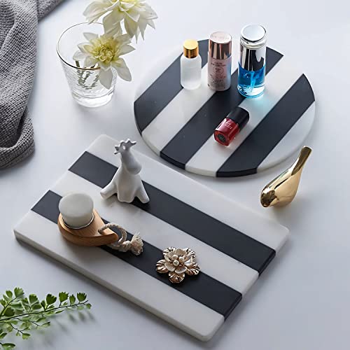 BustleDust 100% Natural Marble Pastry Board for Food, Tea, Coffee, Breakfast, Snacks, Cheese, Appetizers - Use in Kitchen, Bathroom, Office (Glossy Surface,Black&White,11.8x7.9x0.39in)