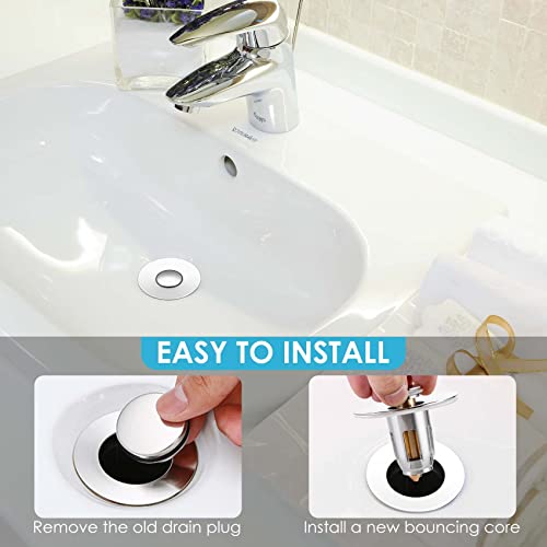 Drifop Universal Bathroom Sink Stopper, Pop-up Sink Drain Stopper, Sink Plug, Sink Strainer and Hair Catcher for 1.02-1.96β Bathroom Sink Drain Upgraded (Silver, 1 PCS)