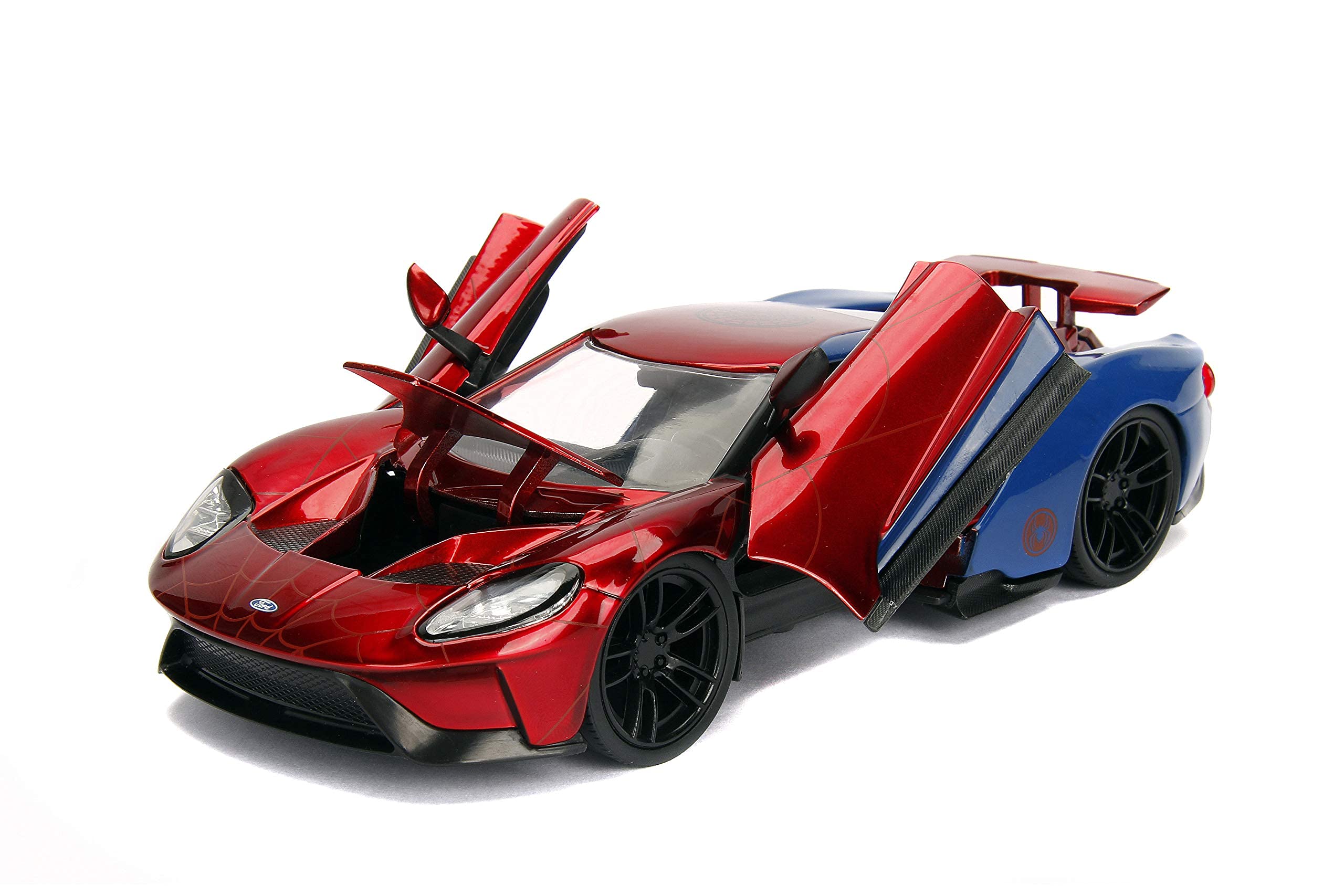 Jada Toys Marvel 1:24 2017 Ford GT Die-cast Car with 2.75" Spider-Man Figure, Toys for Kids and Adults, Red/Blue (99725)