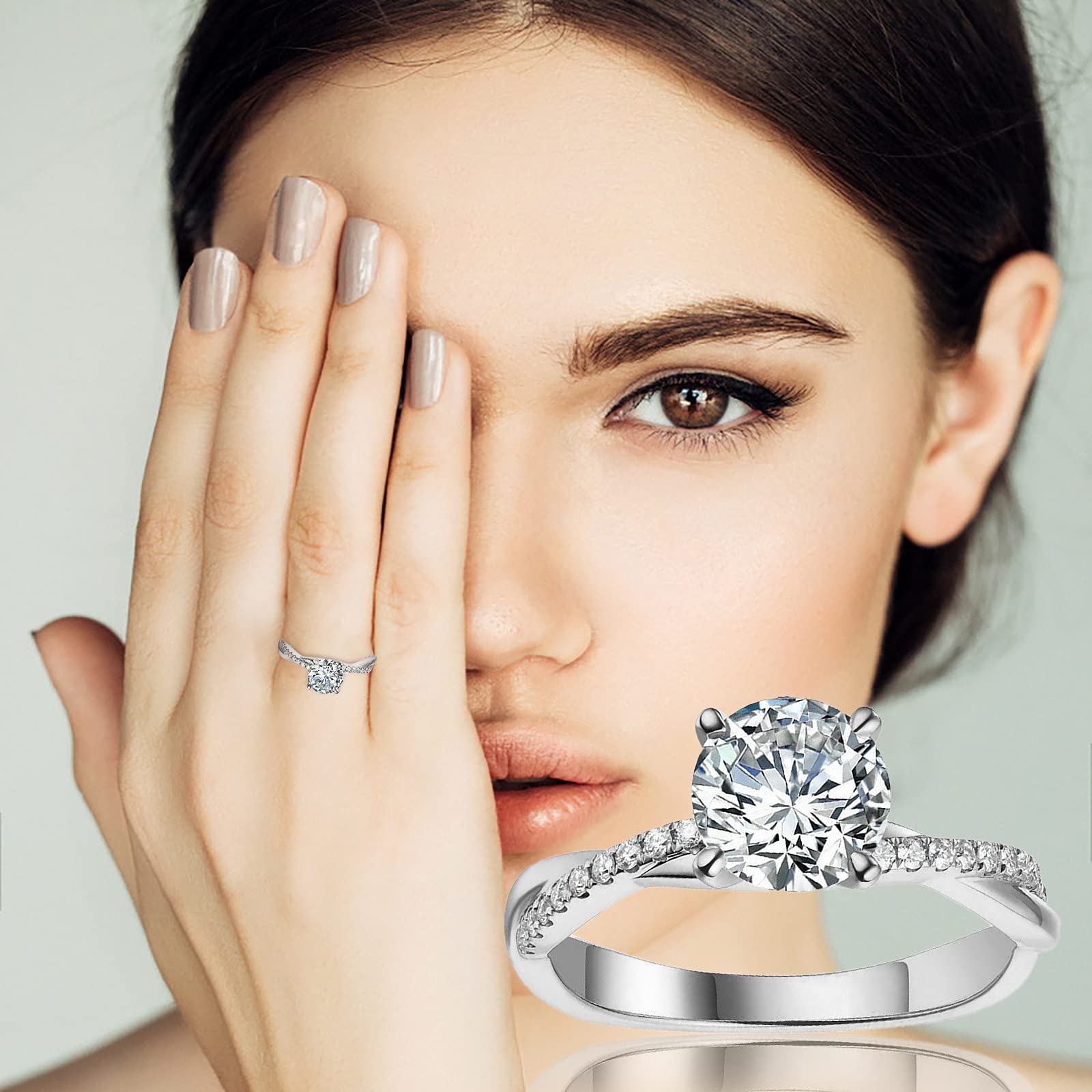 TUU Wedding Rings, Women 925 Sterling Silver Gold Ring White Rhinestone Promise Ring Engagement Anniversary Jewelry Size 5-11 (Silver, 11)
