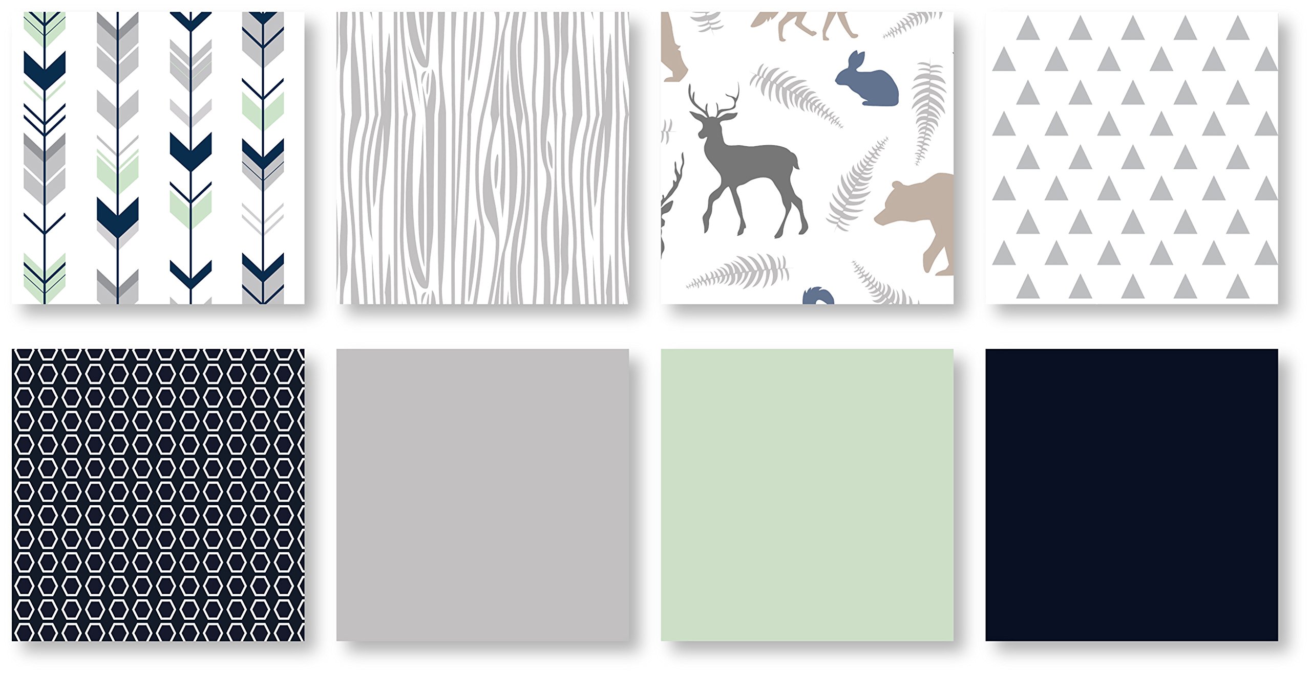 Sweet Jojo Designs Navy Blue, Mint and Grey Woodsy Deer Boys Baby Bedding 11 Piece Crib Set