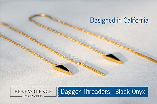Benevolence LA Dagger Threader Triangle Earrings, 14k Gold Threader Earring, Dangle Drop Long Chain Earring for Women, Gifts for Mom, Nickel Free Thread Earrings, Onyx Dagger