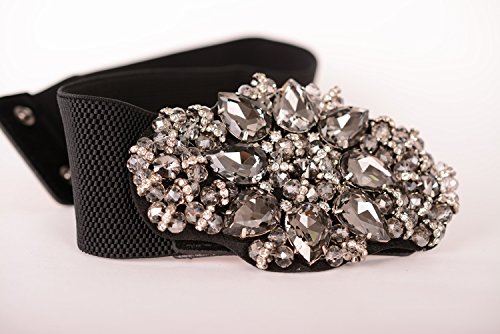 Dorchid Women Rhinstone Belt Full Crystal Buckle Cummerbund Wide Elastic Waistband 7 Colors Black