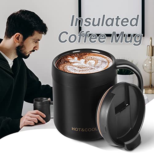 IDOKER Coffee Mug, Insulated Coffee Mug with Handle, Stainless Steel Coffee Mug with Lip, Reusable Insulated Mug, Coffee Tumbler Thermos, Tea Cups, 12OZ.