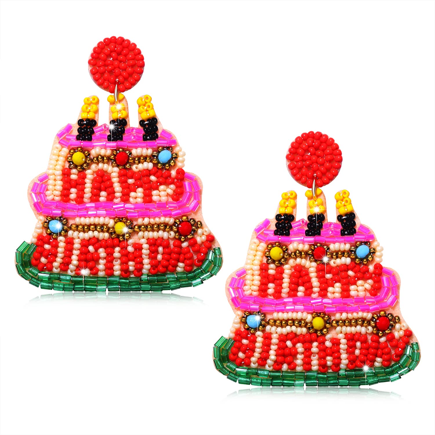 Boderier Beaded Birthday Cake Earrings Statement Colorful Happy Birthday Cake Beaded Earrings Birthday Gift for Women Red