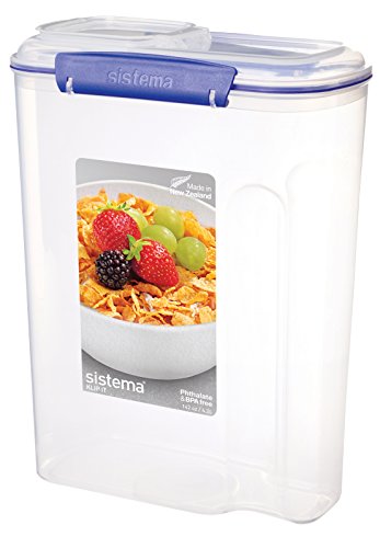 Sistema Cereal Food Storage Container with Flip Top Spout, Dishwasher Safe, 17.75-Cup, Clear/Blue