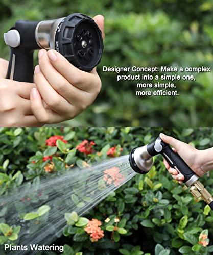 ESOW Garden Hose Nozzle 100% Heavy Duty Metal, Water Hose Sprayer with 8 Watering Patterns, Thumb Control On Off Valve, High Pressure Nozzle Sprayer for Watering Plants, Car and Pet Washing, Black