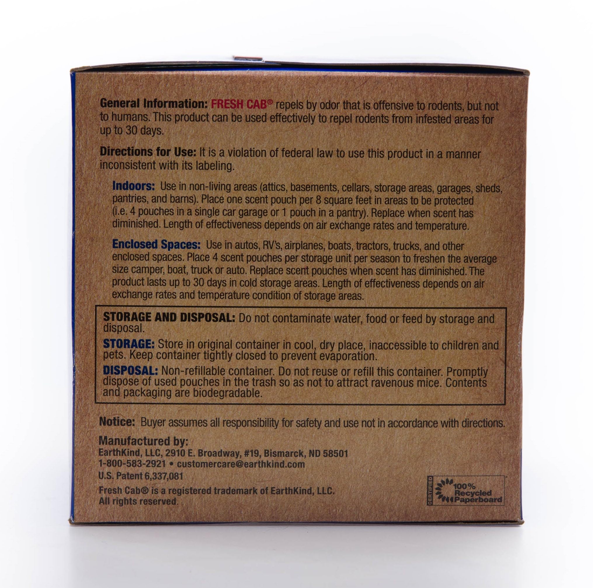Fresh Cab Botanical Rodent Repellent - Environmentally Friendly, Keeps Mice Out, 12 Scent Pouches